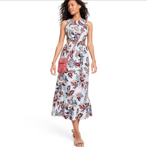 RHODE | Dresses | Rhode X Target Leafy Floral Cut Out Maxi Dress Teal ...